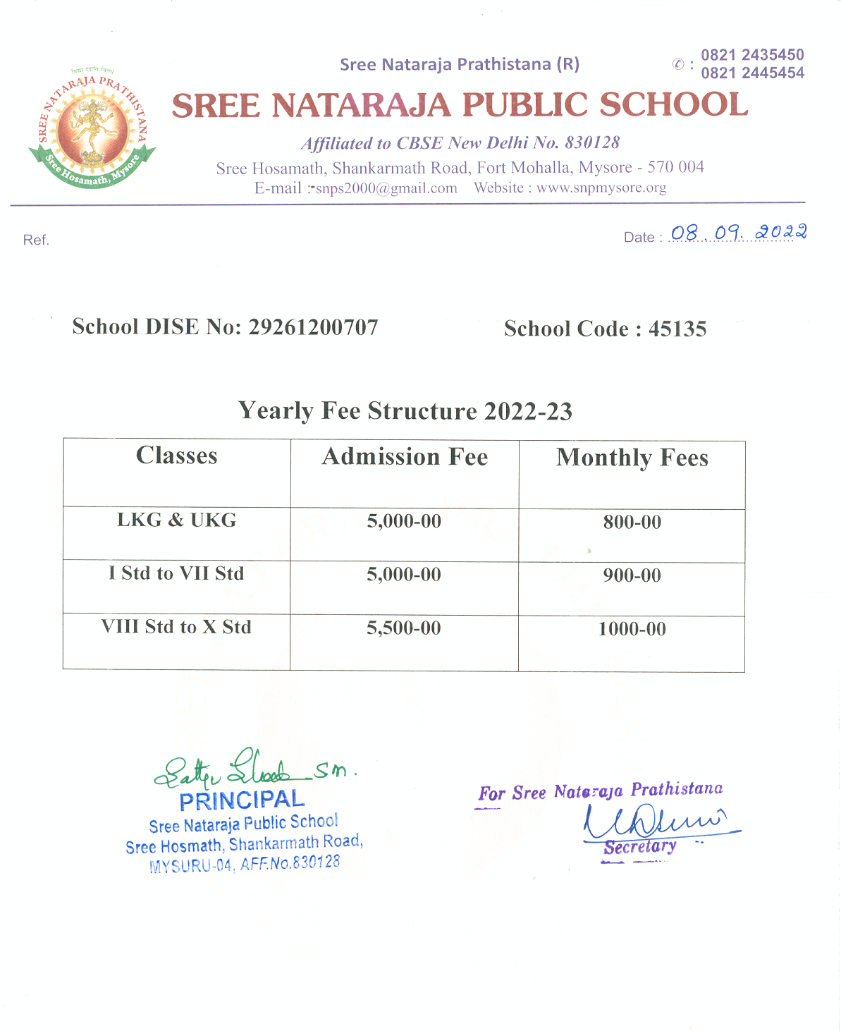 Sree Nataraja Public School | NOC